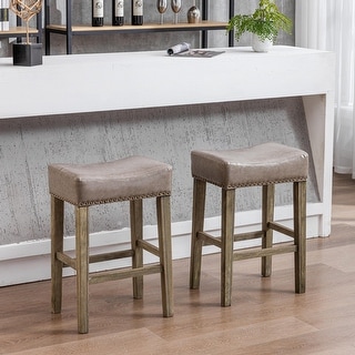 Set of 2 Counter Height 26" Bar Stools for Kitchen Counter Backless Faux Leather Stools - Bed ...